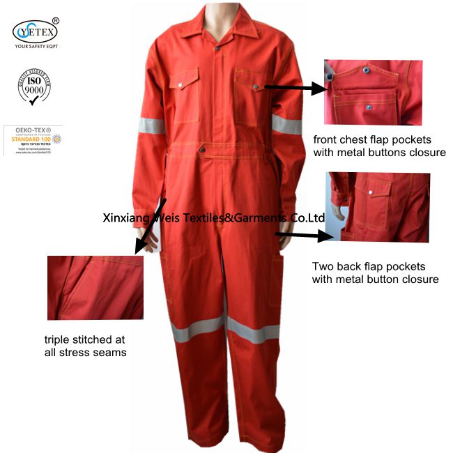 Oil Field 100 Fr Cotton Coveralls With Reflective Tape Flame Retardant
