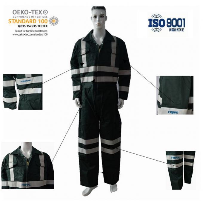 Cotton Navy Blue Fr Coveralls With Reflective Tape / Flame Resistant ...